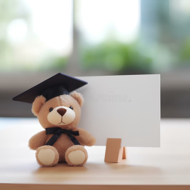 Teddy Bear with Graduation Cap and Blank Card on Wooden Table. Stock ...