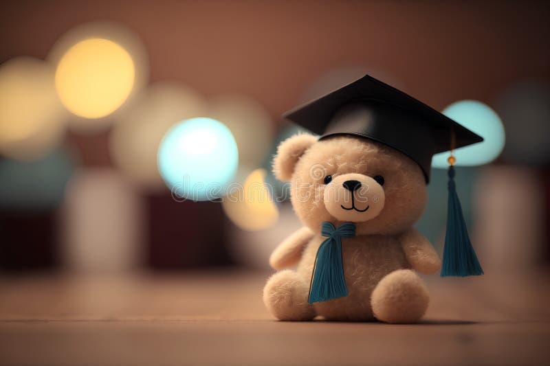 Teddy Bear with Graduation Cap and Blue Tassel on Wooden Background ...