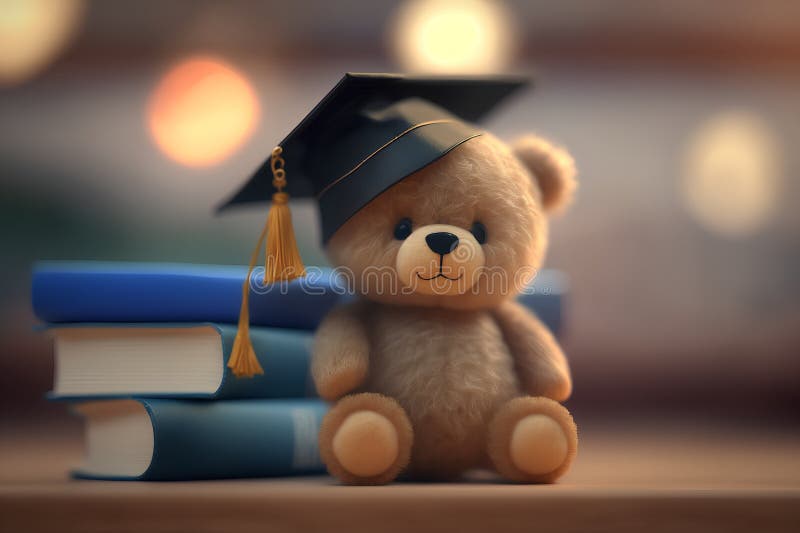 Teddy Bear with Graduation Cap and Books. Education Concept Stock ...