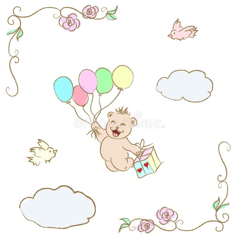 Teddy Bear greeting card stock illustration. Illustration of balloon ...