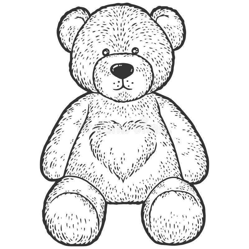 Teddy Bear with Heart. Engraving Vector Illustration Stock Illustration ...