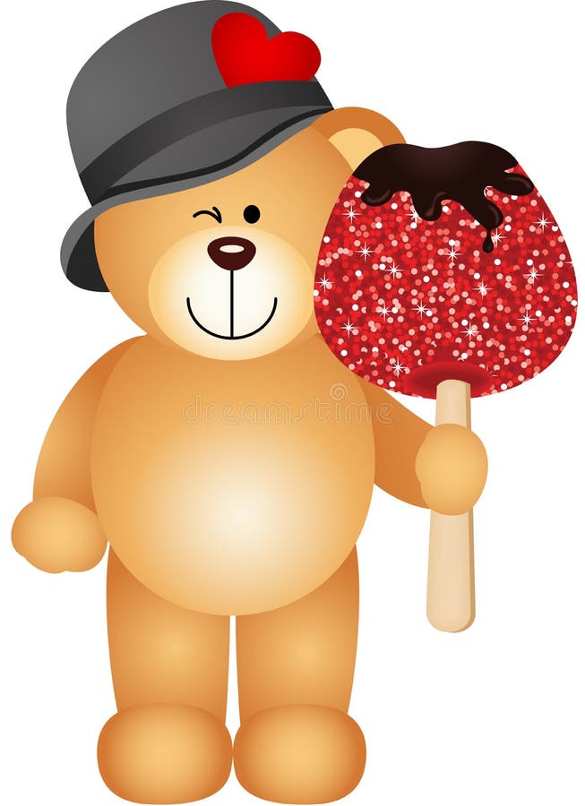Teddy Bear Holding Candied Apple Stock Vector - Illustration of candy ...