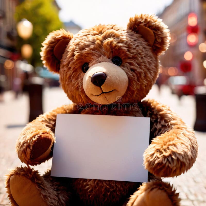 Teddy Bear Holding Empty Sign Message Stock Illustration - Illustration ...