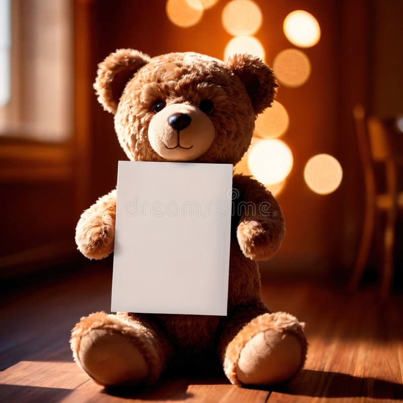 Teddy Bear Holding Empty Sign Message Stock Illustration - Illustration ...