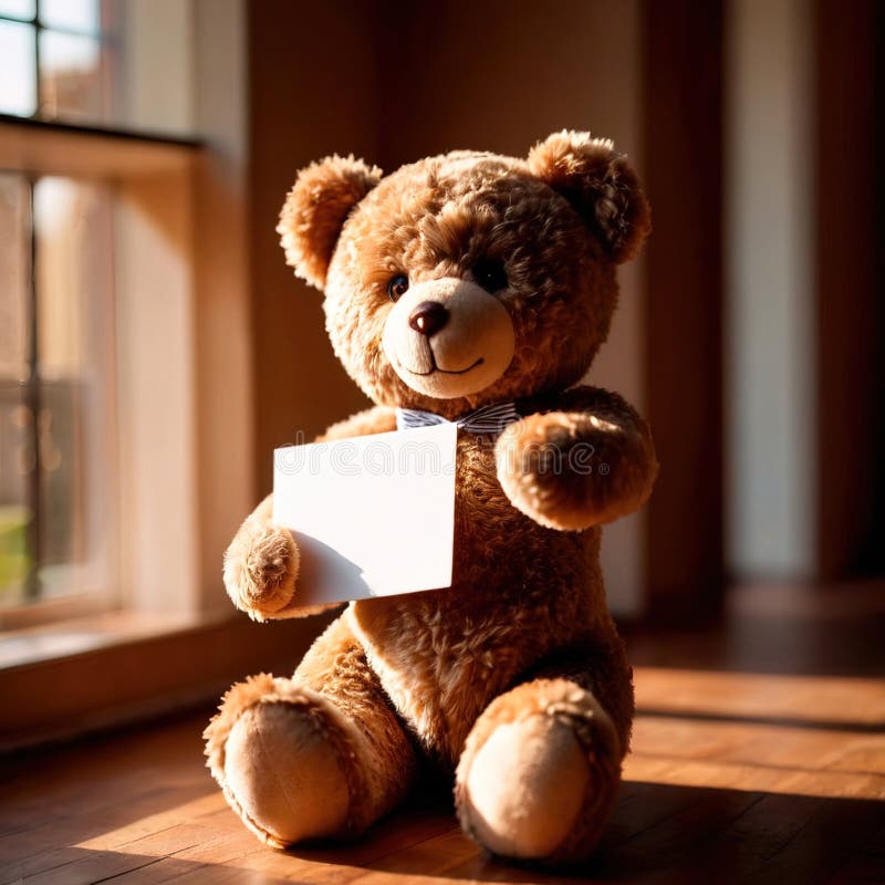 Teddy Bear Holding Empty Sign Message Stock Illustration - Illustration ...