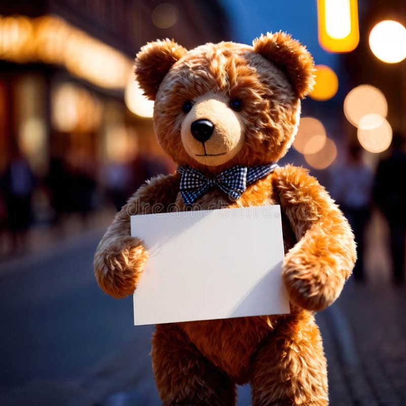 Teddy Bear Holding Empty Sign Message Stock Illustration - Illustration ...