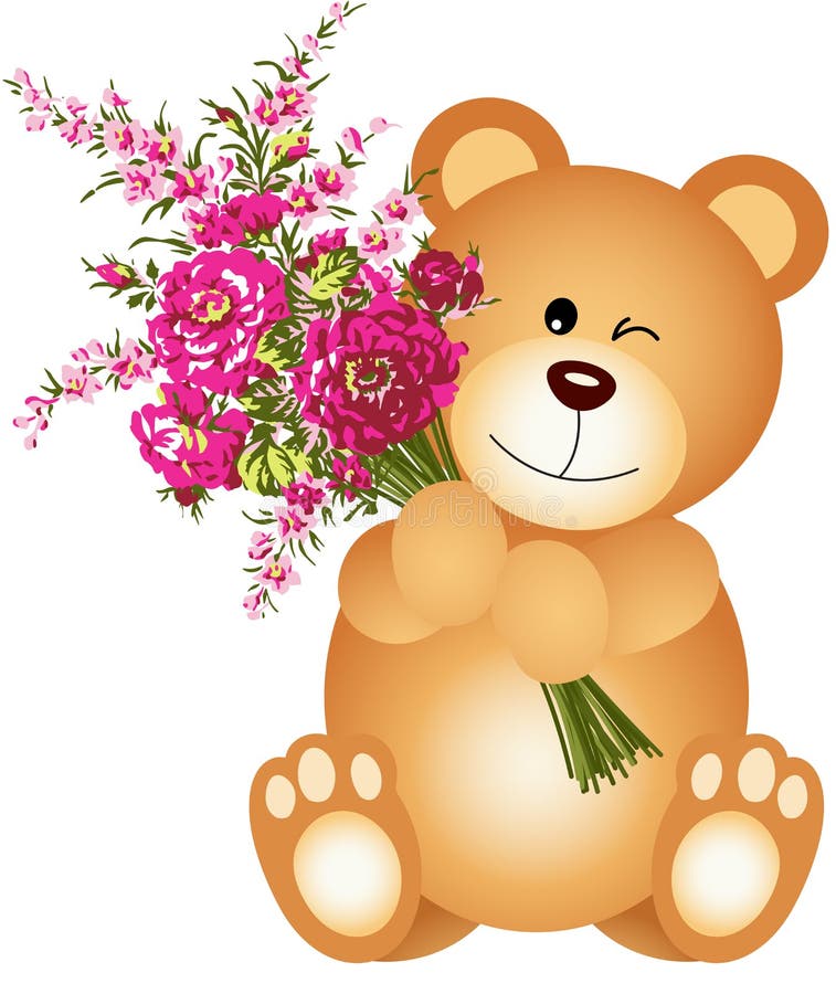 Teddy Bear Holding Flowers Stock Vector Illustration Of Clip 34808295