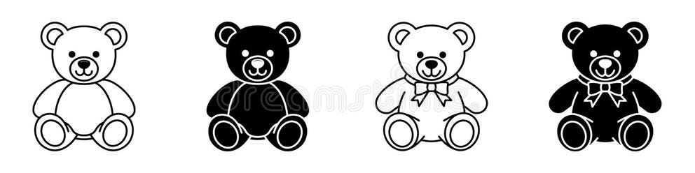 Teddy Bear Icons Versions Set in Black Flat and Line Style Stock Vector ...