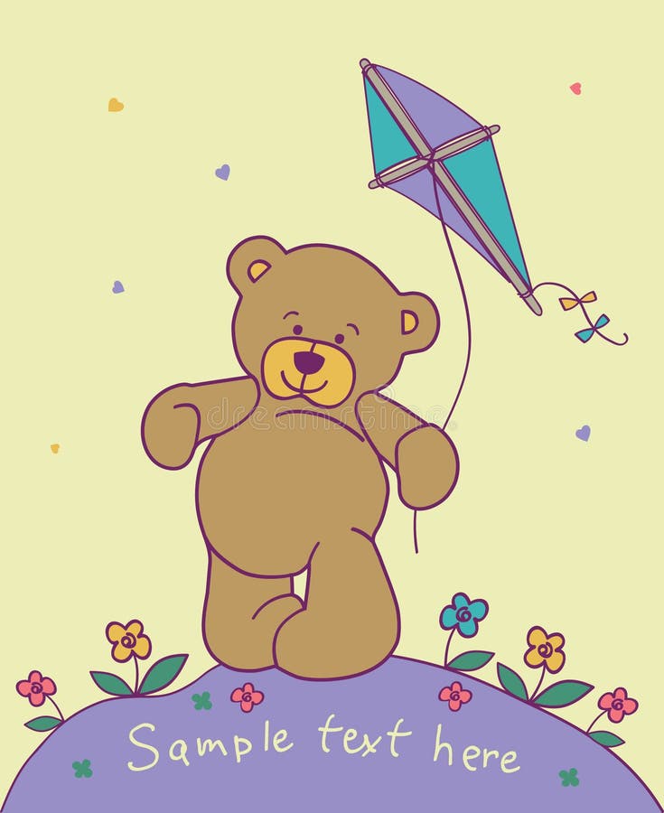 Blue Teddy Bear with Flowers Stock Vector - Illustration of child ...