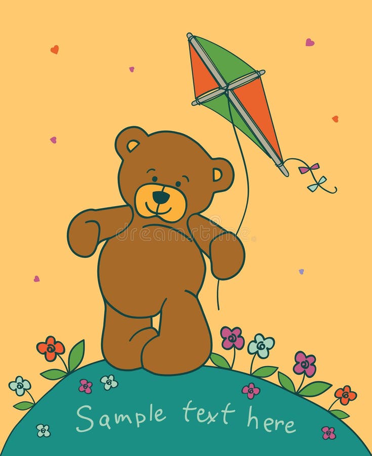 Teddy Bear Sitting on the Tree with Kite Wind Stock Vector ...
