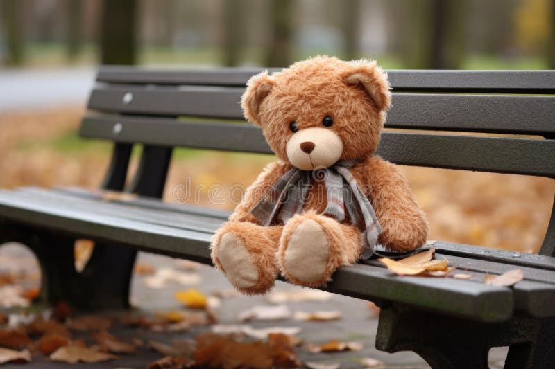 A Teddy Bear Left Behind on a Park Bench Stock Image - Image of ...