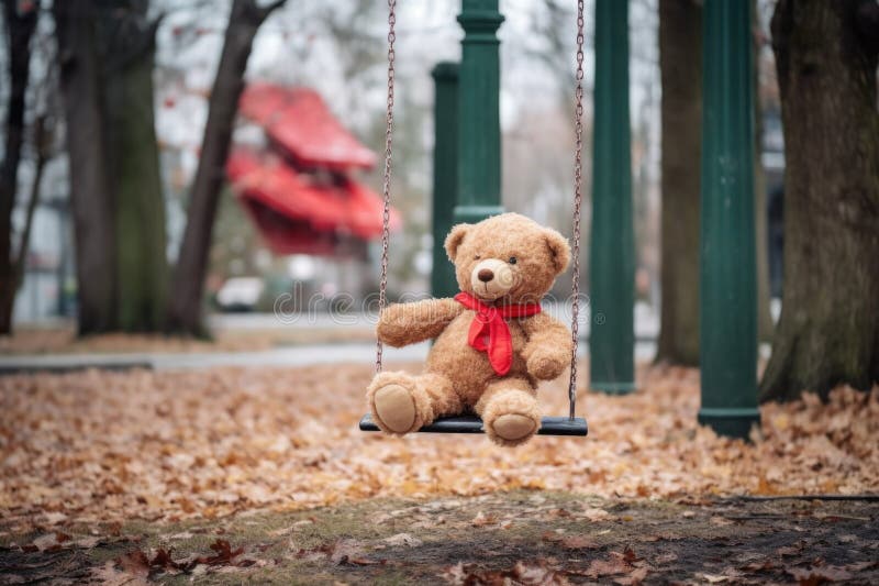 Teddy Bear Left Behind on a Playground Swing Stock Photo - Image of ...