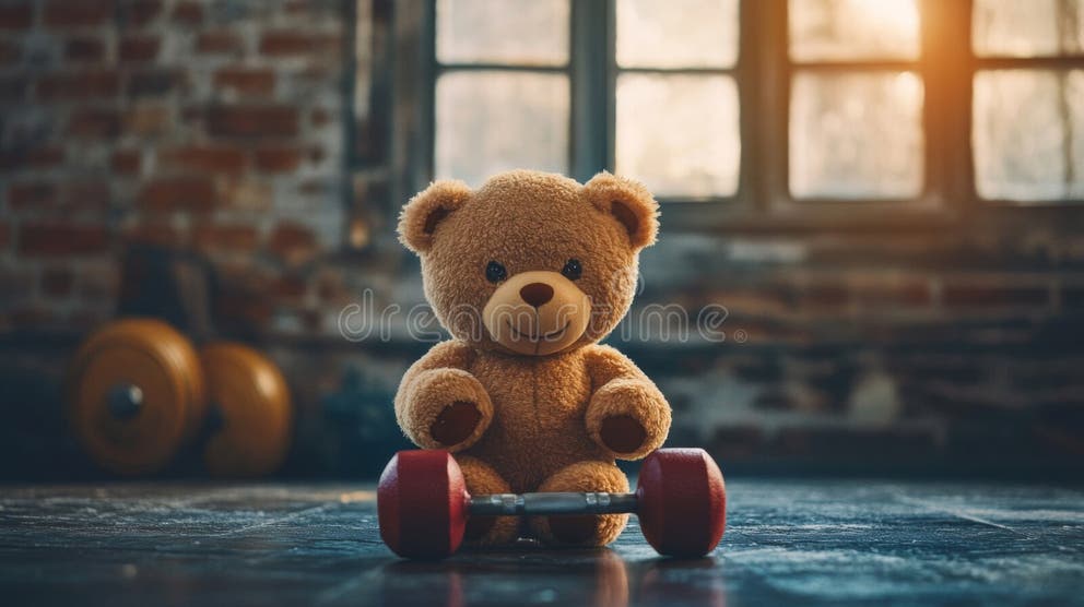 Teddy Bear Lifting Weights in a Gym Setting Stock Illustration ...