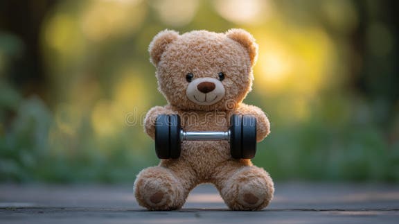 A Teddy Bear Lifting Weights Outdoors Stock Illustration - Illustration ...