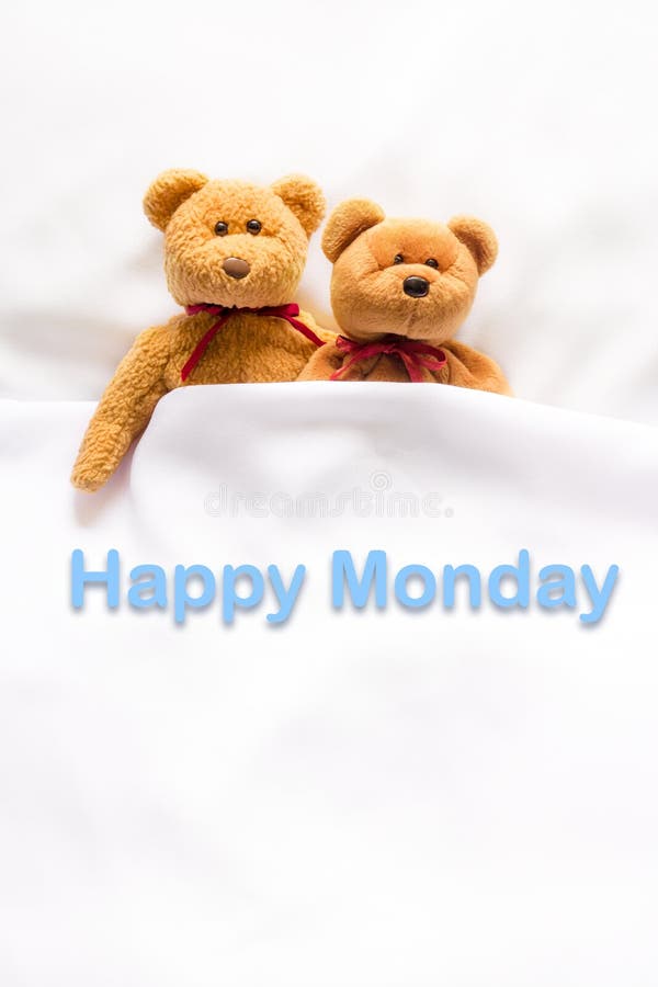 Teddy Bear Lying in the White Bed with Message " Happy Monday " Stock ...
