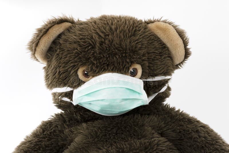Boy and Teddy Bear with Mask Stock Image - Image of care, medicine ...