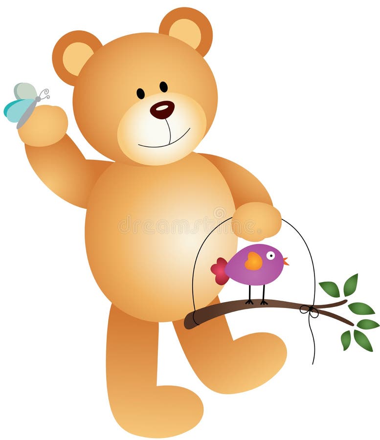 Teddy Bear met Vogel vector illustratie. Illustration of beeldverhaal ...