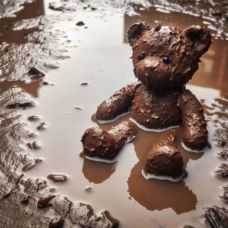 Teddy Bear with Mud in a Puddle of Water Stock Illustration ...