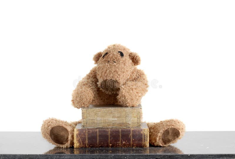 Teddy bear with old books stock image. Image of horizontal - 15783729
