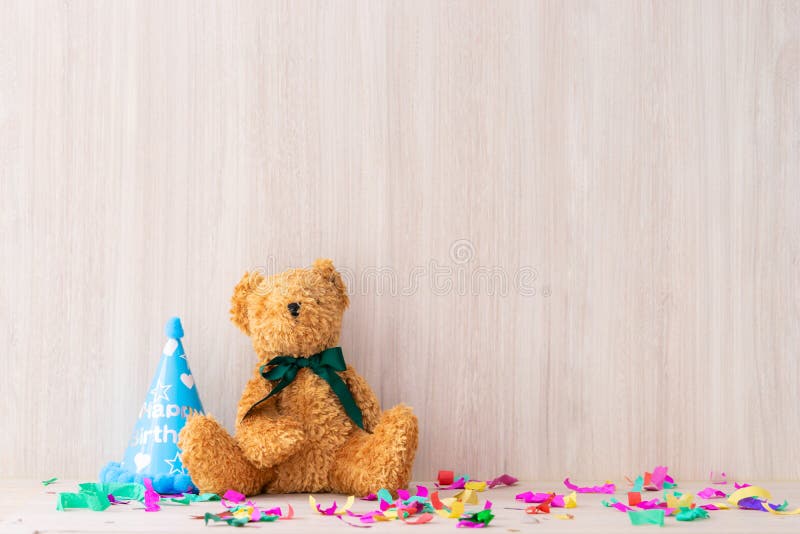 Teddy Bear on a Party Table Shelf Copy Space Stock Photo - Image of ...
