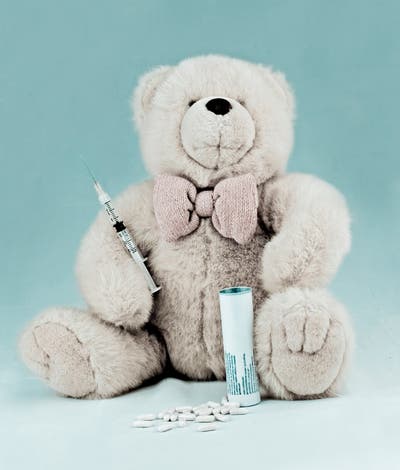 Teddy Bear with Pills and Syringe Stock Photo - Image of equipment ...