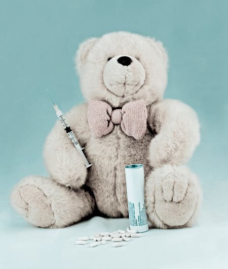 Teddy Bear with Pills and Syringe Stock Photo - Image of equipment ...