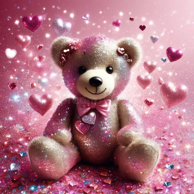 Teddy Bear with Pink Heart, Sparkling Glitter Effect Stock Illustration ...