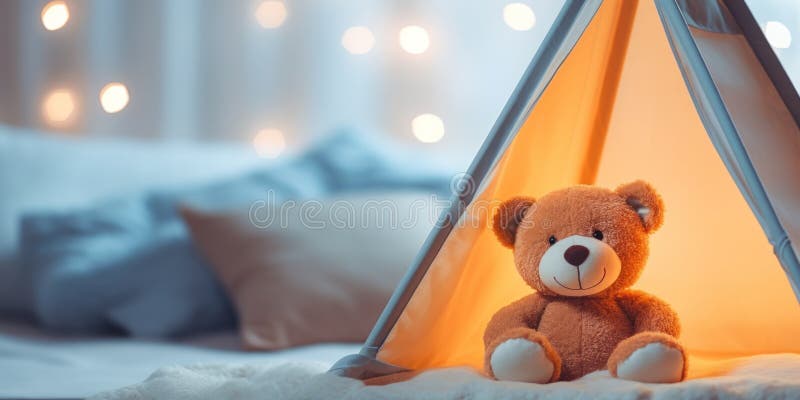 Teddy Bear in Play Tent. Playtime Corner with Smiling Teddy Bear Under ...