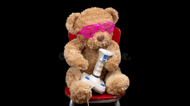 Teddy Bear Playing with Computer Joystick Stock Video - Video of ...