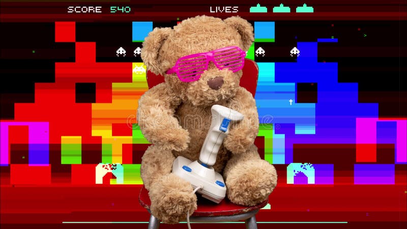 Teddy Bear Playing with Computer Joystick Stock Footage - Video of ...