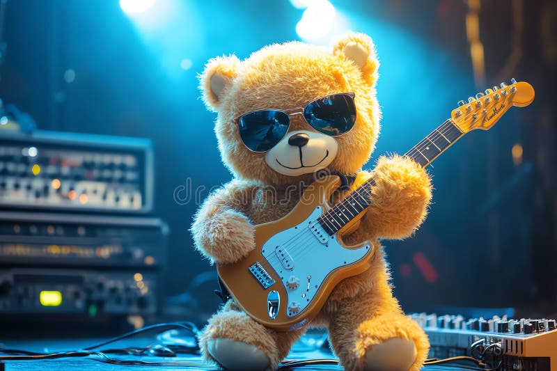 Teddy Bear Playing Guitar, AI Generated Stock Illustration ...
