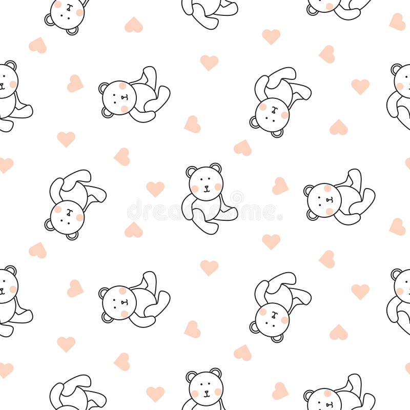 Teddy Bear Plush Seamless Vector Pattern. Stock Vector - Illustration ...