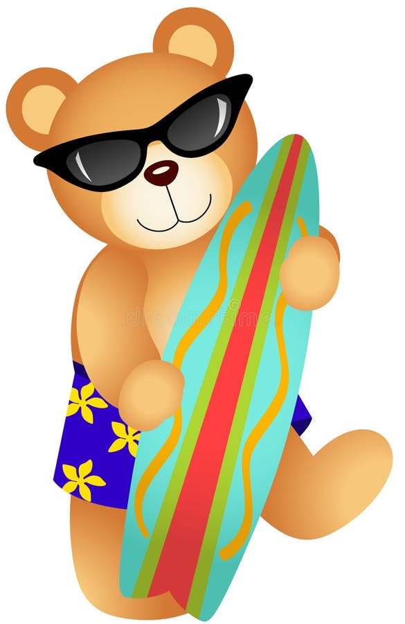 Teddy Bear Que Practica Surf Ilustración del Vector - Ilustración de ...