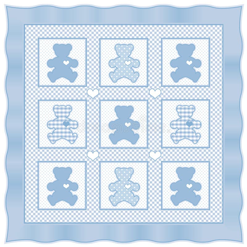 Teddy Bear Quilt, Baby Blue Pastel Stock Vector - Illustration of love ...