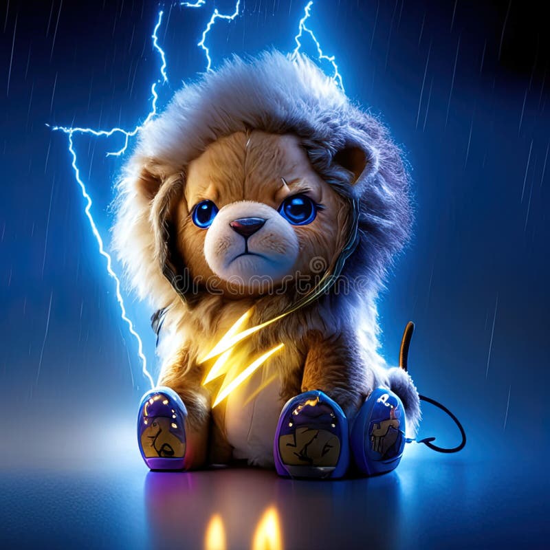 Teddy Bear in the Rain with Lightning in the Background. 3d Rendering ...