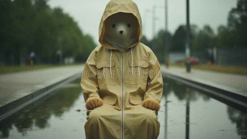 A Teddy Bear in a Raincoat Sitting on a Puddle of Water. Generative AI ...