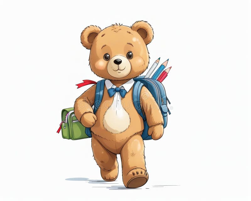 Teddy Bear Ready for School Stock Illustration - Illustration of cute ...