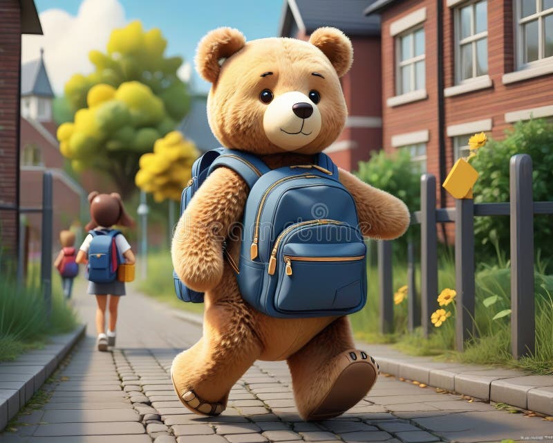 Teddy Bear Ready for School Stock Illustration - Illustration of school ...