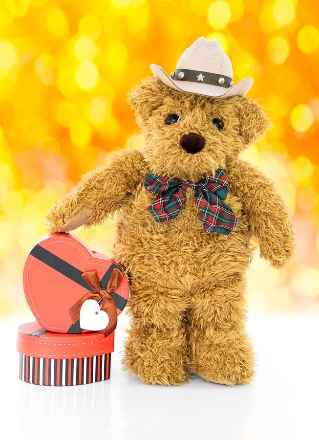 Teddy Bear with Red Heart Shaped Gift Box Stock Image - Image of teddy ...
