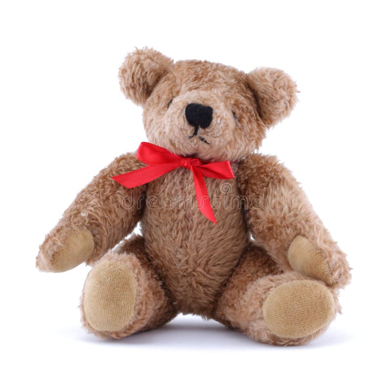 Teddy Bear with Red Ribbon Sitting on White Stock Photo - Image of ...