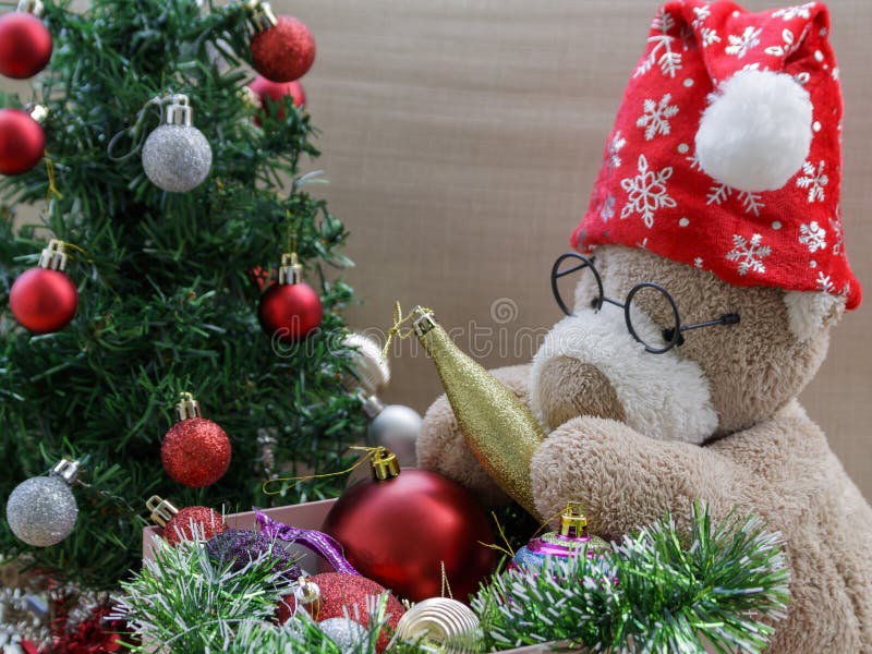 Teddy Bear Decorating Christmas Tree Stock Image - Image of year, tree ...