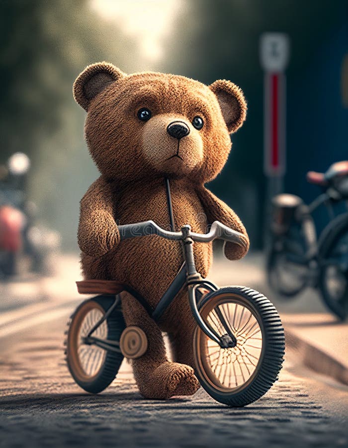Teddy Bear Riding a Bike Realistic Illustration AI Generated Stock ...
