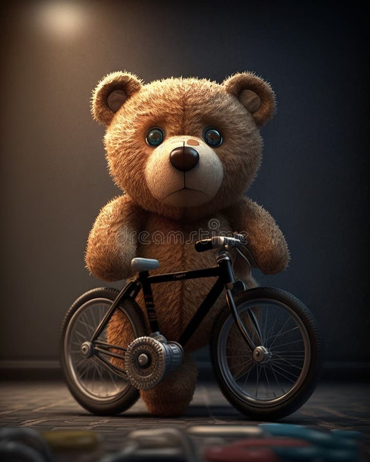 Teddy Bear Riding a Bike Realistic Illustration AI Generated Stock Illustration - Illustration ...
