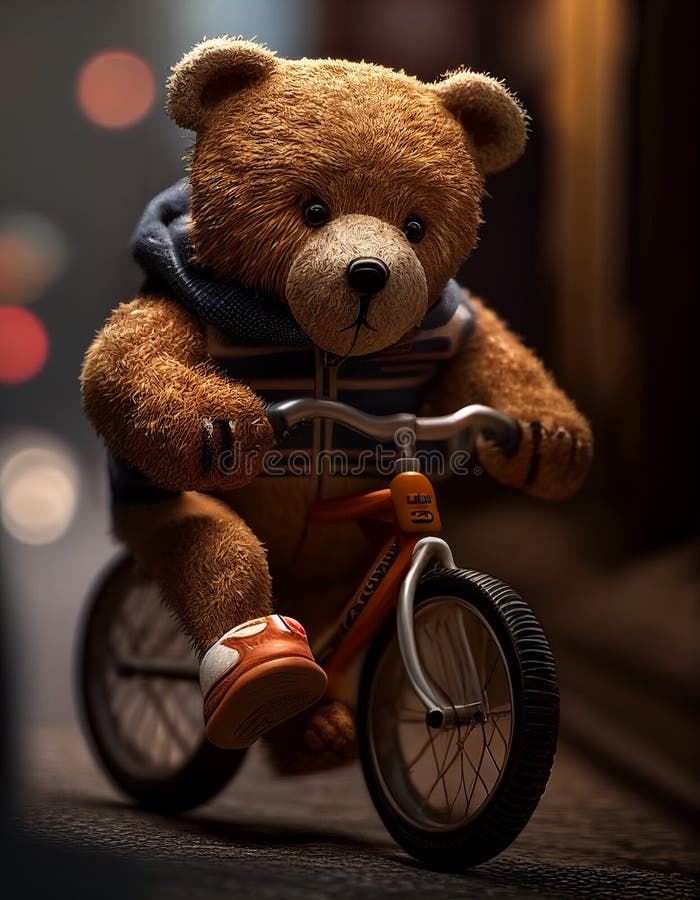 Teddy Bear Riding a Bike Realistic Illustration AI Generated Stock ...