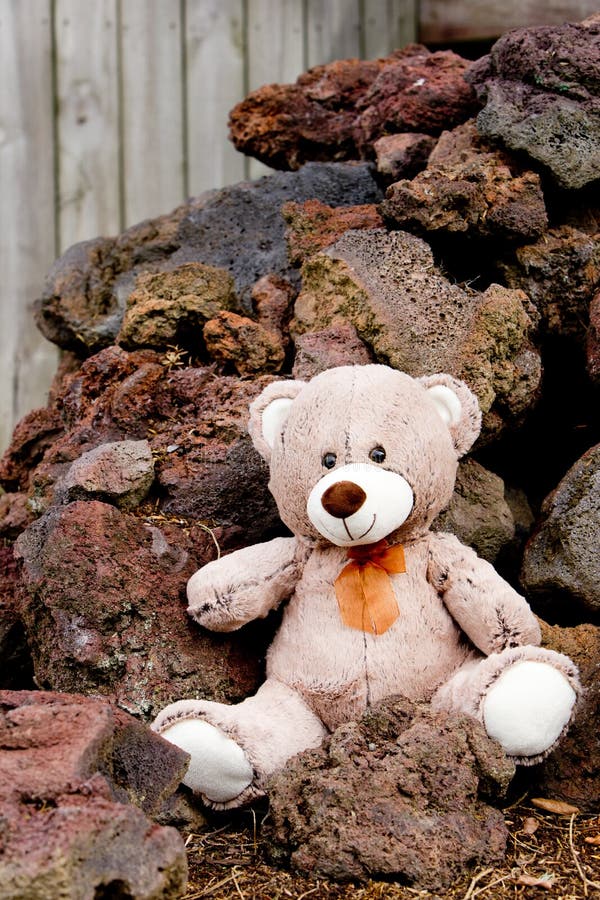 Teddy Bear on rock pile stock photo. Image of stack, rustic - 92437008