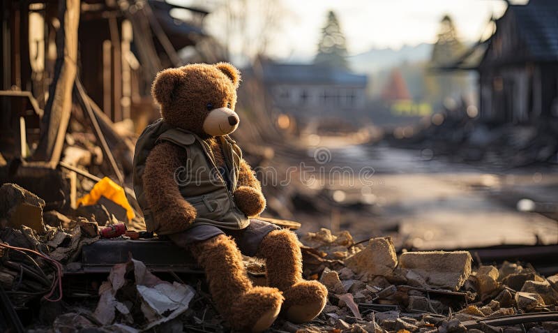 Teddy Bear on Rubble stock image. Image of desolate - 341144837