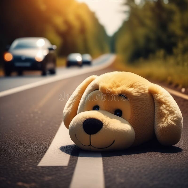 Teddy Bear S Head on the Asphalt of the Road. Stock Illustration ...