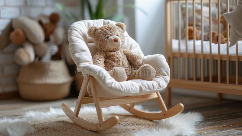 A Teddy Bear Sits on a Child S Rocking Chair Stock Illustration ...