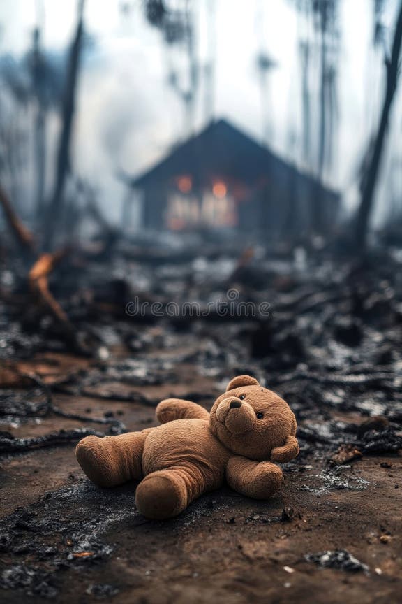 Bear Ground Forest Fire Teddy Aftermath Stock Illustration ...