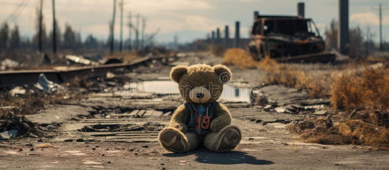 A Teddy Bear Sitting on a Broken Path Stock Photo - Image of sitting ...